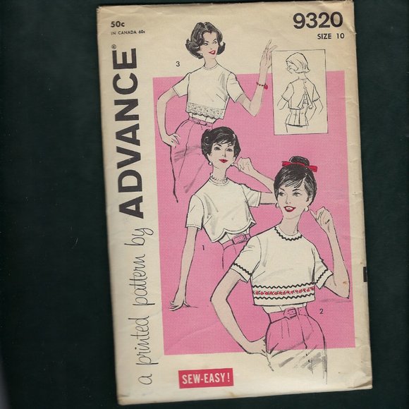 Advance | Other | Retro Misses Split Level Crop Blouse Pattern Sz ...
